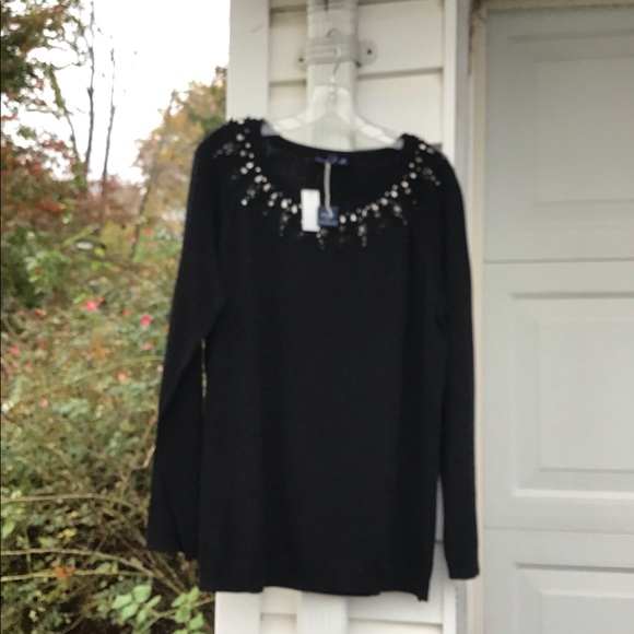 Talbots | Sweaters | Nwt Talbots Pretty Black Jeweled Neck Sweater ...